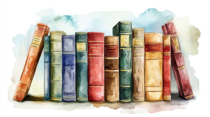 A Painting of a Row of Books on a Shelf Stock Illustration ...