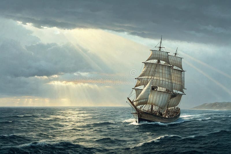 A Painting of a Sailing Ship in the Ocean. AI Generative Image Stock ...
