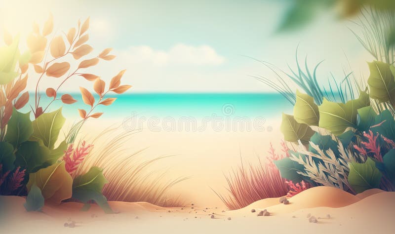A Painting of a Sandy Beach with Plants and Plants Growing Out of the ...