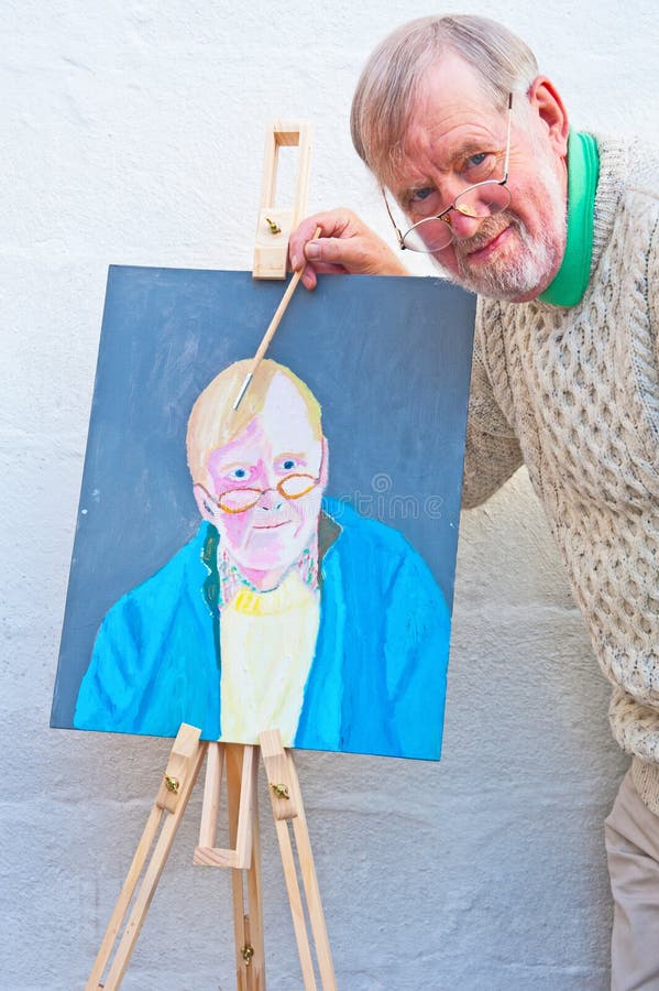 Painting a Self Portrait in Oils Stock Photo - Image of brush, check ...