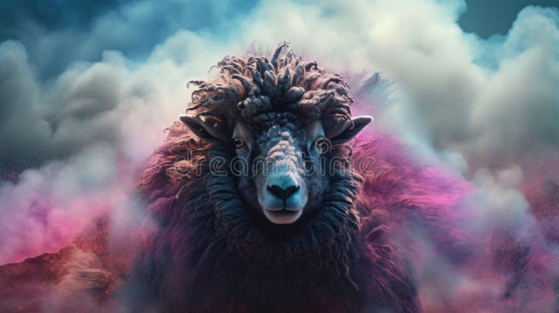 A Painting of a Sheep Surrounded by Colorful Smoke Stock Photo - Image ...