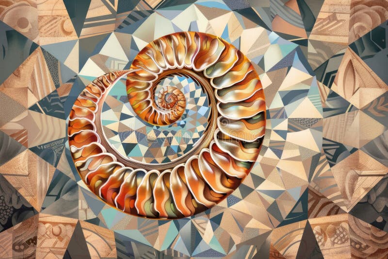 A Painting of a Shell on a Geometric Background. Suitable for Various ...