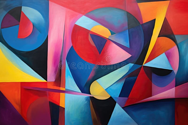 This Painting Showcases a Dynamic Combination of Abstract Shapes and a ...