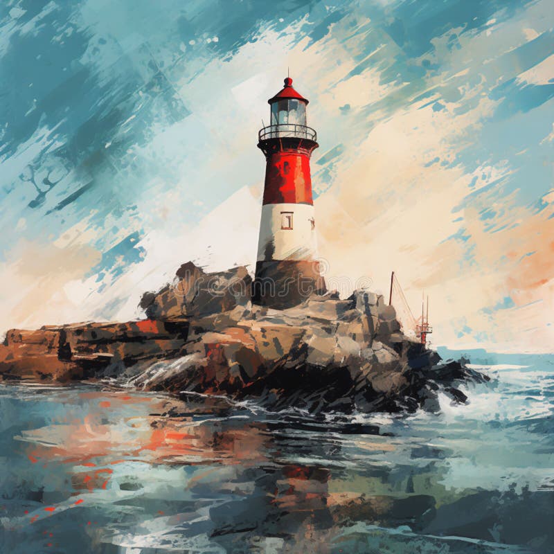 Painting Showcasing a Lighthouse in an Abstract Style, AI-generated ...