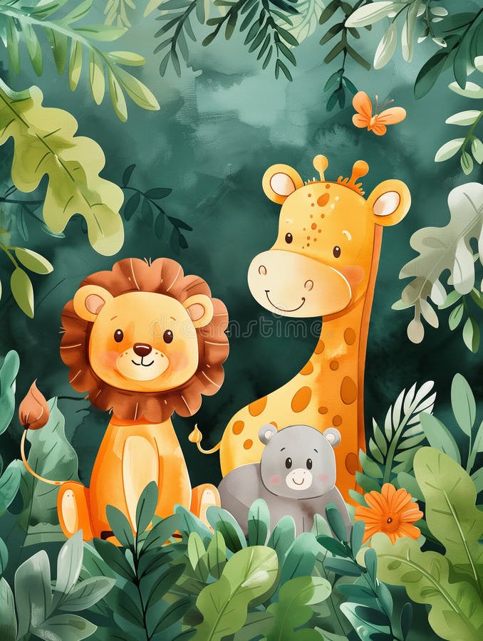 Painting of Some Zoo Animals Stock Illustration - Illustration of ...