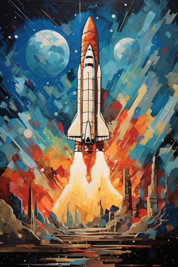 A Painting of a Space Shuttle Taking Off. Generative AI Image. Stock ...