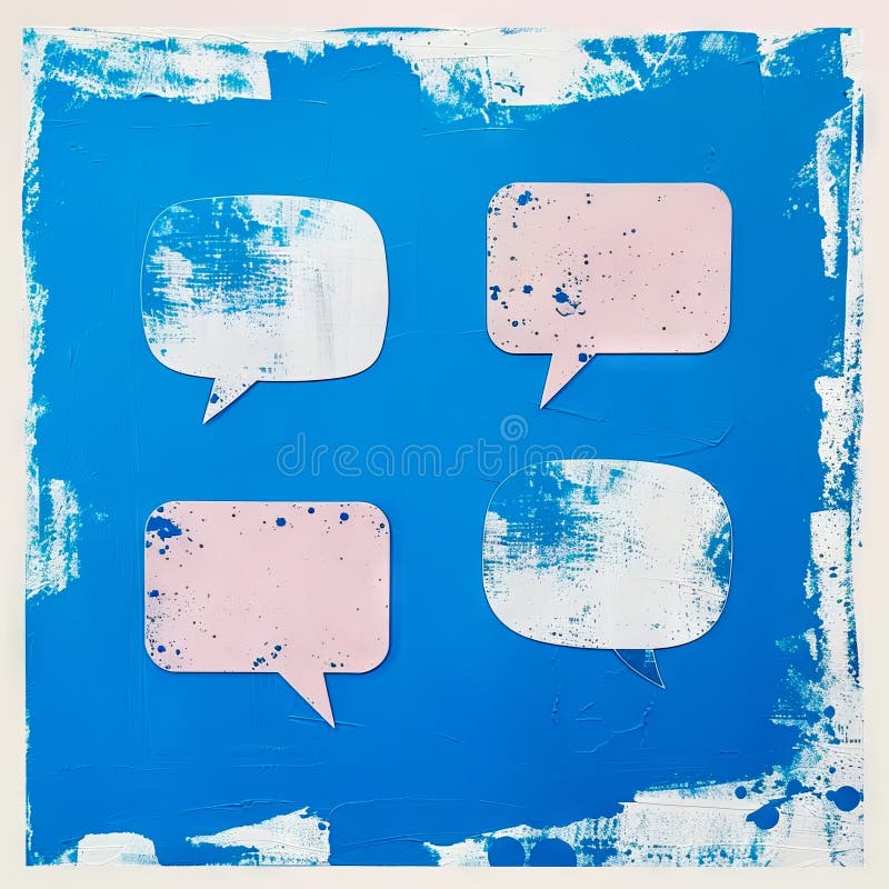 A Painting of Speech Bubbles on Blue Paper Stock Image - Image of blue ...