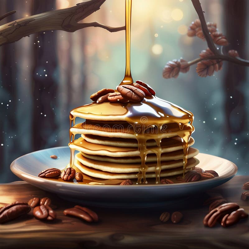 A Painting of a Stack of Pancakes with Syrup on Top Stock Illustration ...