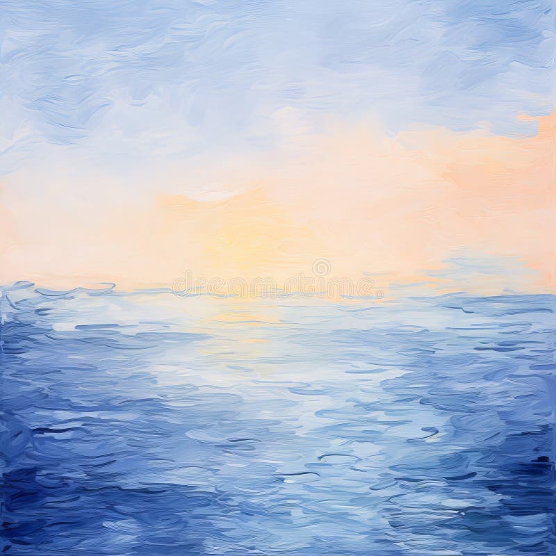 A Painting of the Sun Setting Over the Ocean Stock Illustration ...