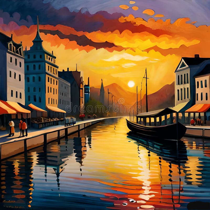 Painting of Sunset Emphasis Creative Art Stock Illustration ...