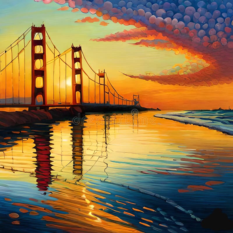 Painting of Sunset Emphasis Creative Art Stock Illustration ...