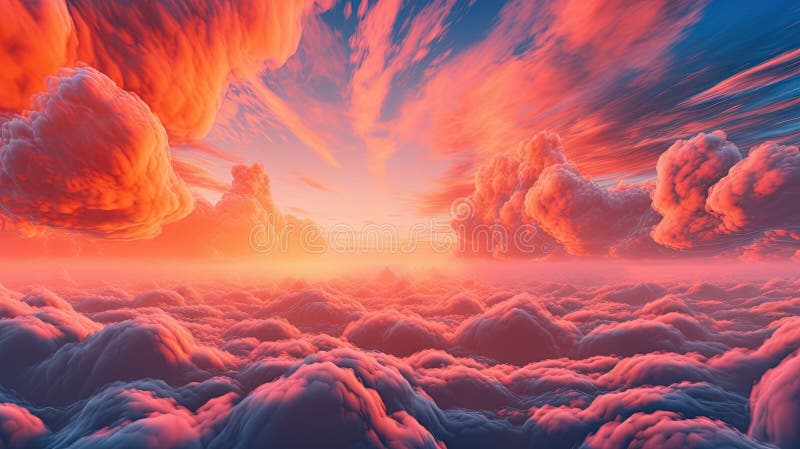 A Painting of a Sunset Over a Large Cloud Filled Sky Stock Illustration ...
