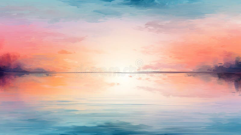 A Painting of a Sunset Over the Water Stock Illustration - Illustration ...