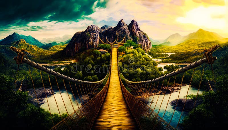 Rope Bridge Over Water Stock Illustrations – 43 Rope Bridge Over Water ...