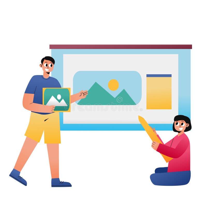 Creative Collaboration: Teamwork in Painting Stock Vector ...