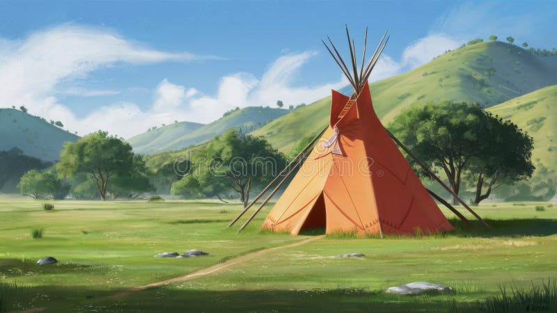 A Painting of a Tent in the Middle of an Open Field, AI Stock Image ...