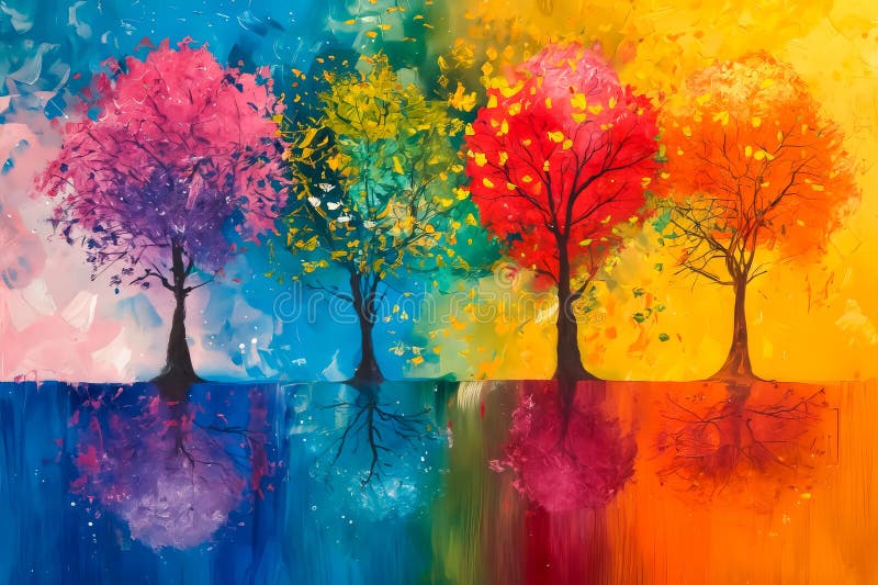 A Painting of Three Colorful Trees on a Colorful Background. Generative ...