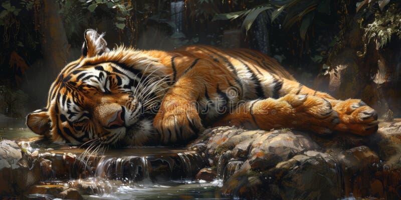 Painting of a Tiger with Oil Technique. Wall Art. Stock Image - Image ...