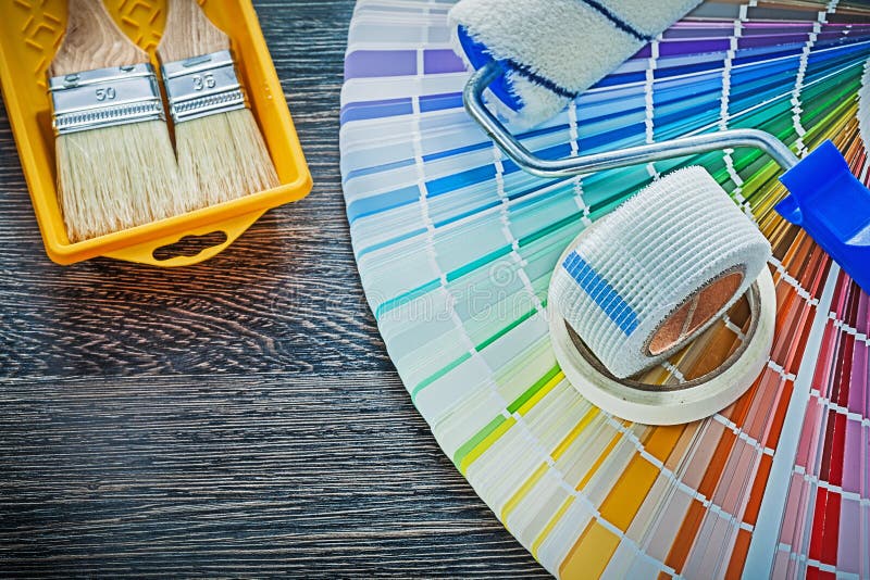 Painting Tools on Black Wood Board Stock Image - Image of industrial ...