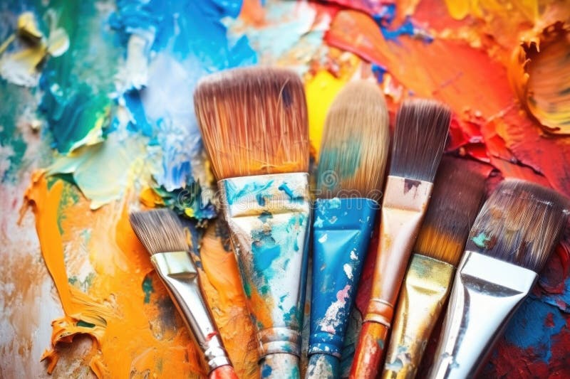Painting Tools: Brushes of Different Sizes, One Pointing on Detailed ...