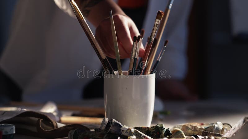 Painting Tools Creative Process Art Studio Stock Video - Video of ...