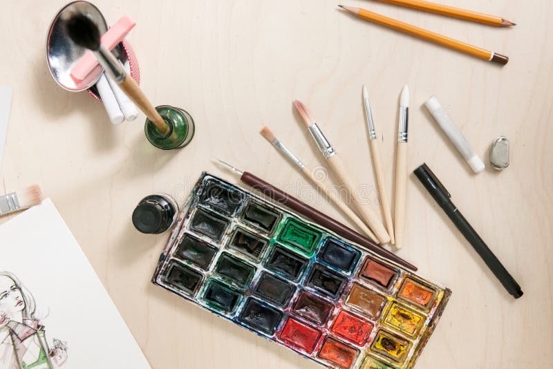 Painting Tools Set of Designer Stock Photo - Image of artistic ...