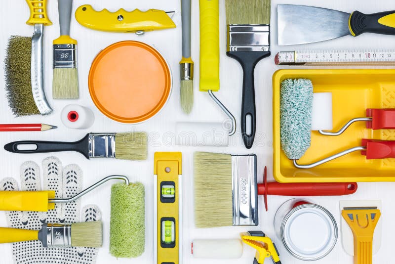 Painting Tools Set and Accessories on Wooden Background Stock Image ...