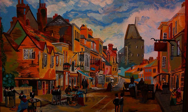 Painting, Town, Art, City stock image. Image of painting - 131754297