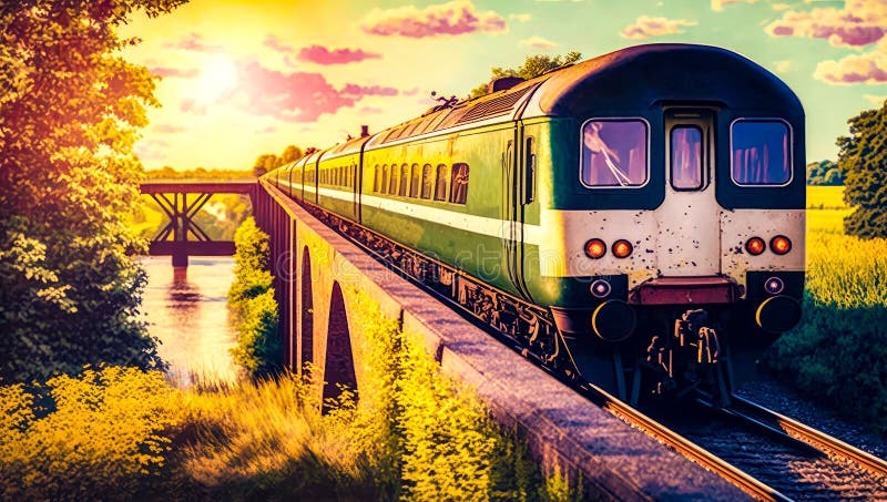 Painting of Train on Train Track. Generative AI Stock Illustration ...
