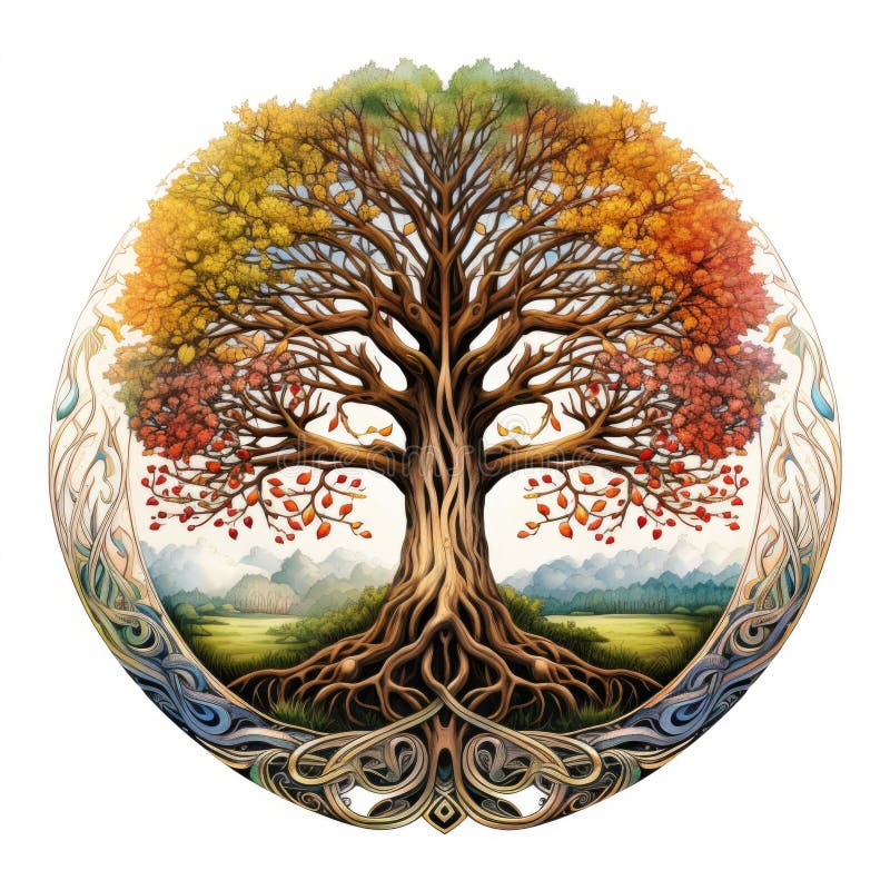 A Painting of a Tree in a Circle Stock Photo - Image of backdrop ...