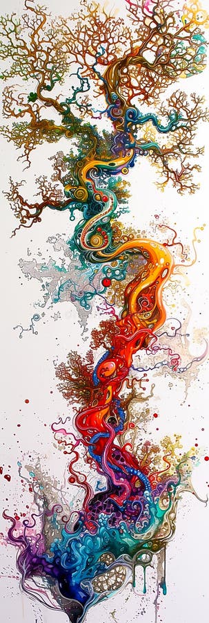 Painting of a Tree with Colorful Paint Splatters on it Stock ...