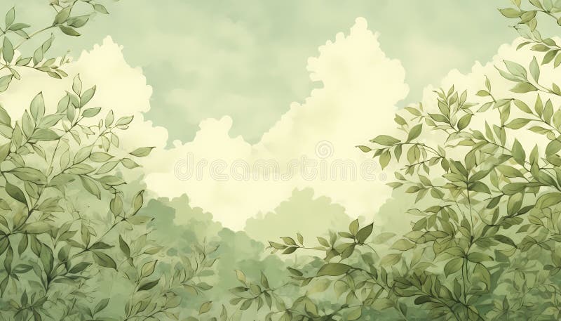 A Painting of a Tree with Leaves, Green Watercolor Foliage Abstract ...