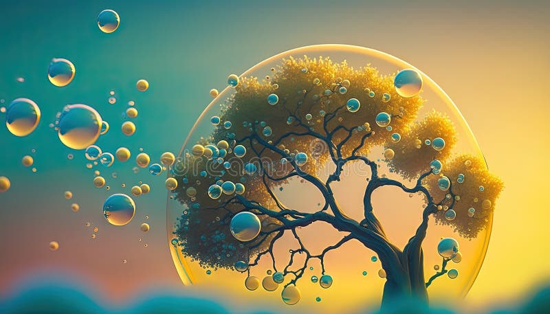 A Painting of a Tree with Lots of Bubbles on it Stock Illustration ...