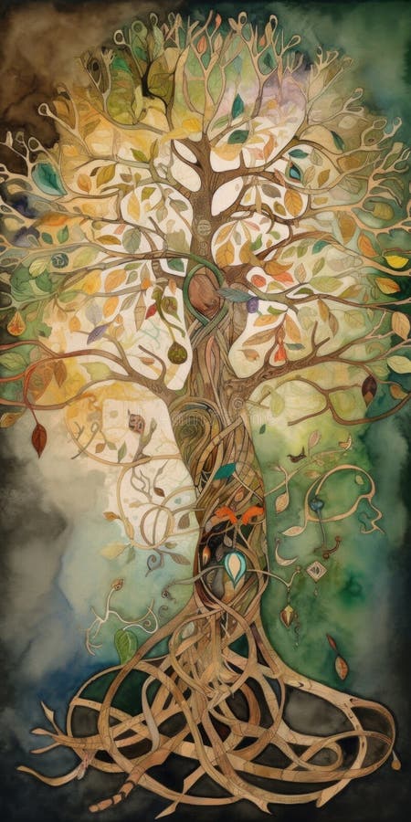 A Painting of a Tree with Many Branches. Generative AI Image. Stock ...