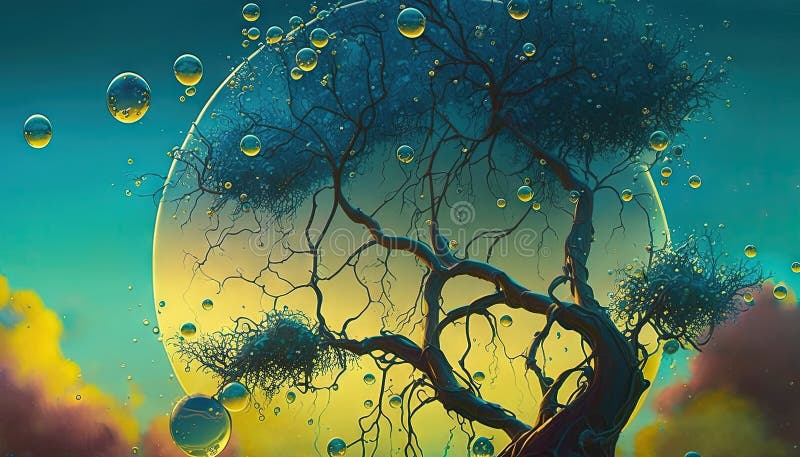 A Painting of a Tree with Many Bubbles on it S Branches Stock ...
