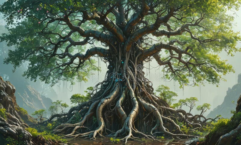 A Painting of a Tree with Roots that are Spread Out and Growing from ...