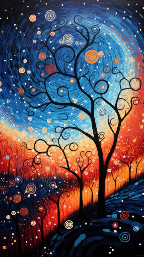 A Painting of a Tree with Swirly Branches. Stock Illustration ...