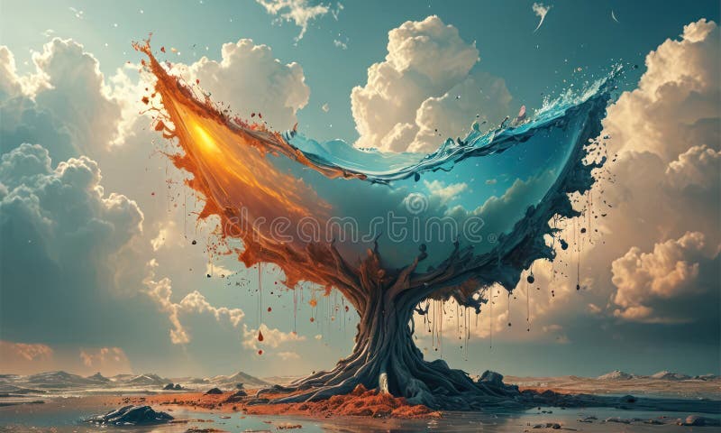 A Painting of a Tree with Two Colors, One on the Left and One on the ...