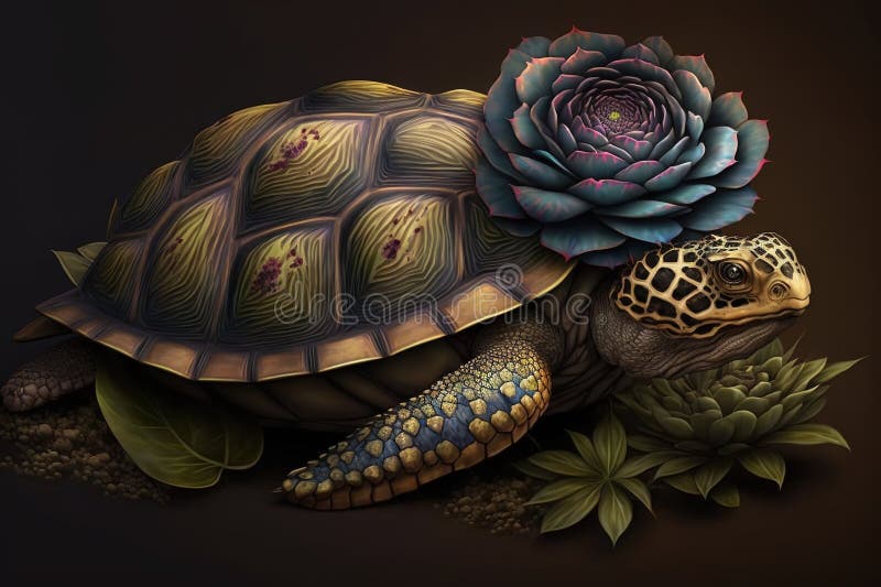 A Painting of a Turtle with a Flower on Its Head Stock Illustration ...