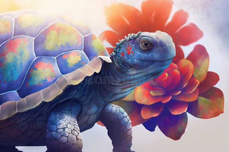 A Painting of a Turtle with a Flower in Its Mouth Stock Illustration ...