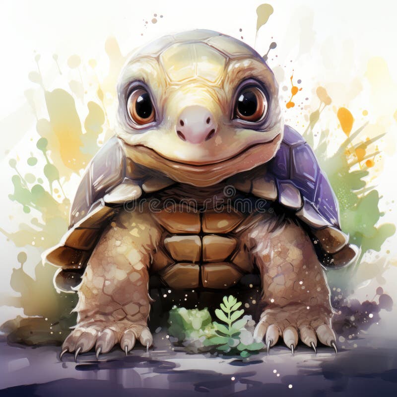A Painting of a Turtle Sitting on a Rock. Generative AI Image. Stock ...