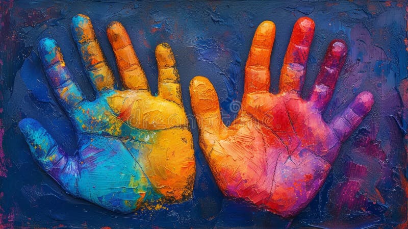 Painting of Two Hands with Different Colors Stock Photo - Image of ...