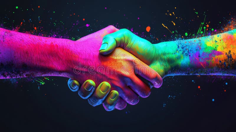 In this Painting, Two Hands Shake Hands while a Splash of Color is ...