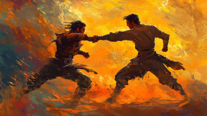 Painting of Two Men Fighting. Generative AI. Stock Illustration ...