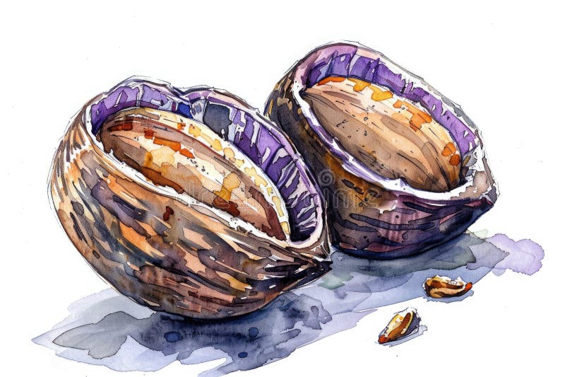 A Painting of Two Nuts on a Table. Suitable for Food and Nutrition ...