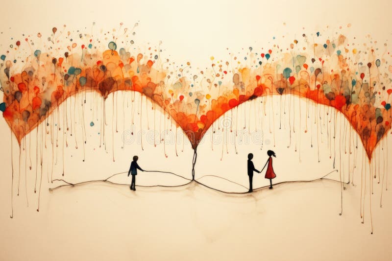 A Painting of Two People Holding Hands in Front of a Heart Shaped Tree ...
