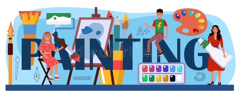 Painting Typographic Header. Art School Education, Student Holding ...