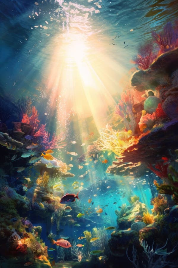 Underwater Scene, Watecolor Banner Illustration Isolated on White, AI ...