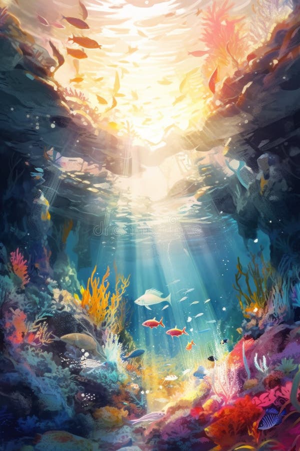 A Painting of an Underwater Scene with Fish. AI Generative Image. Stock ...