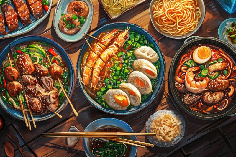 A Painting of Various Food on a Table, Artwork for a Food-oriented ...